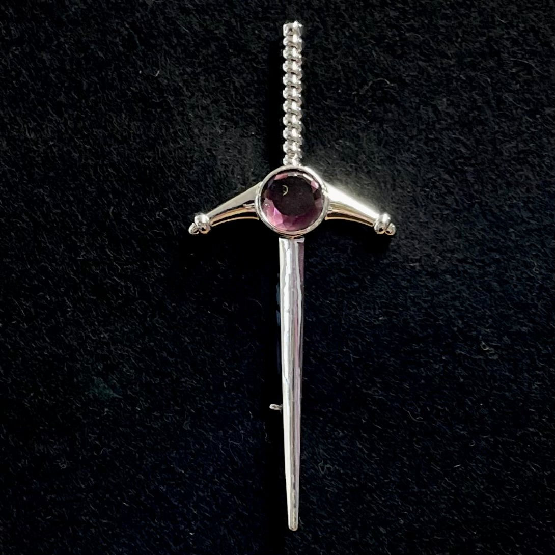 Pewter Sword Kilt Pin - Purple Stone - Caledonia Lifestyle Peebles