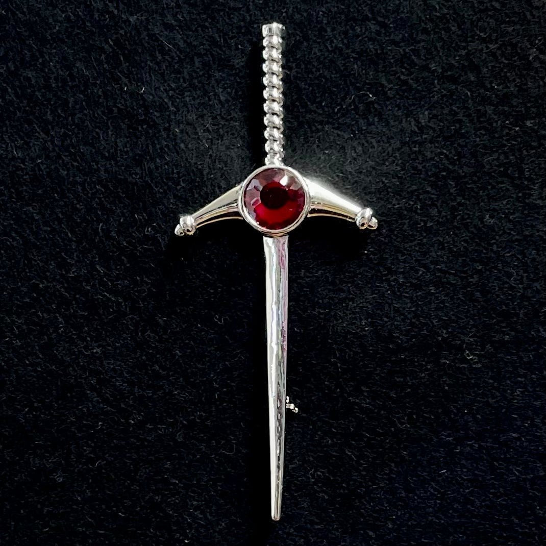 Pewter Sword Kilt Pin - Red Stone - Caledonia Lifestyle Peebles