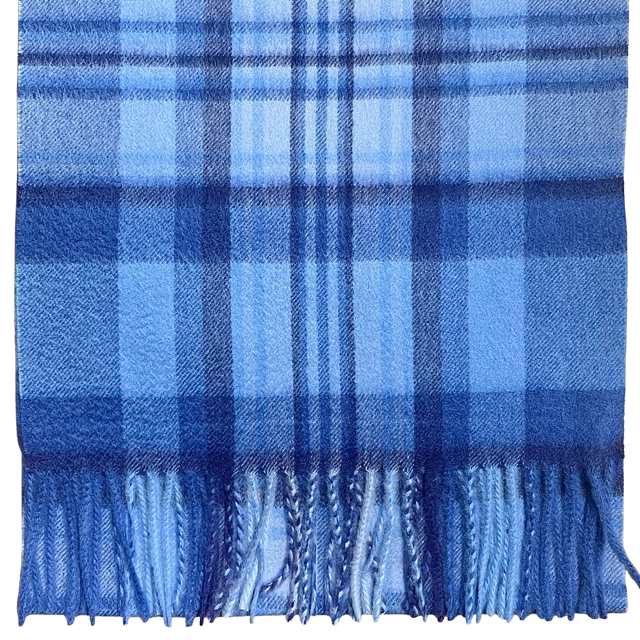 Pure Cashmere Scarf - Bright Blue Check - Caledonia Lifestyle Peebles